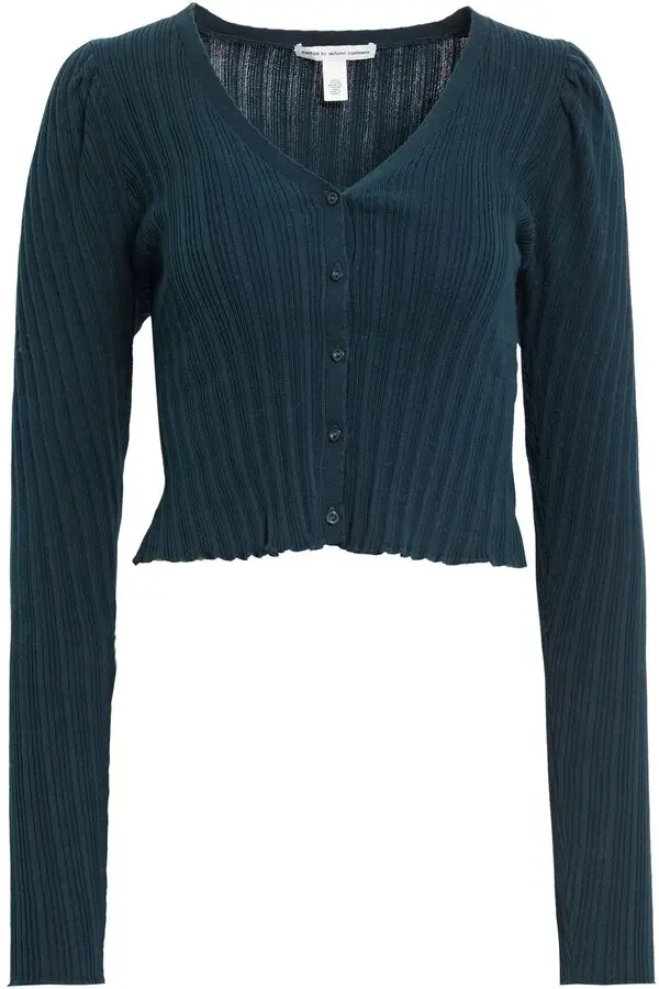 Autumn Cashmere Ribbed-knit Cotton Cardigan - Dark Green