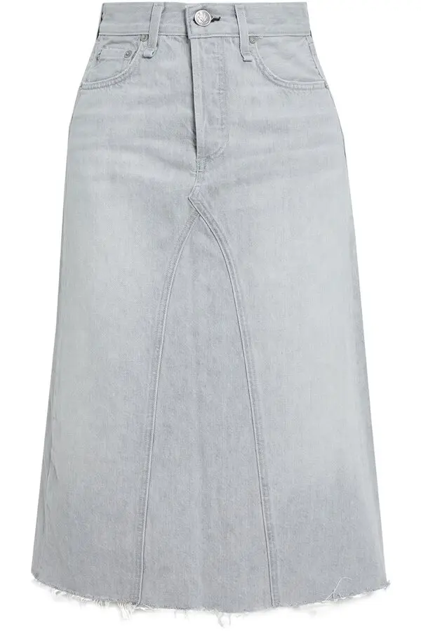 Rag & Bone Faded Denim Midi Skirt - Light Gray