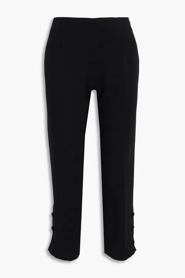 Lela Rose Cropped Straight-leg Crepe Pants With Button Cuffs - Black