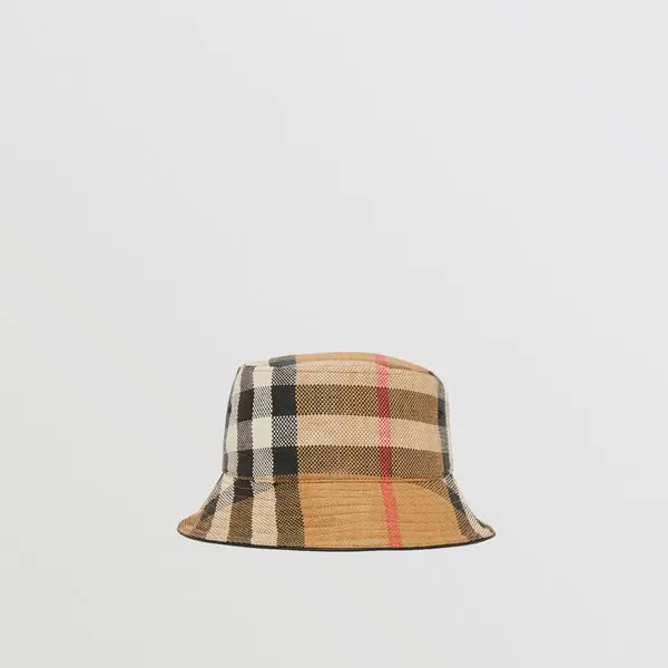 Burberry Exaggerated Check Faux Raffia Bucket Hat - Archive  display picture 1