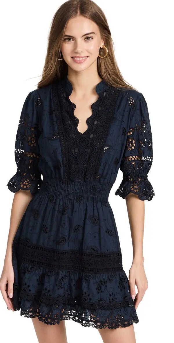 Temptation Positano Hollywood Eyelet Mini Dress - Navy