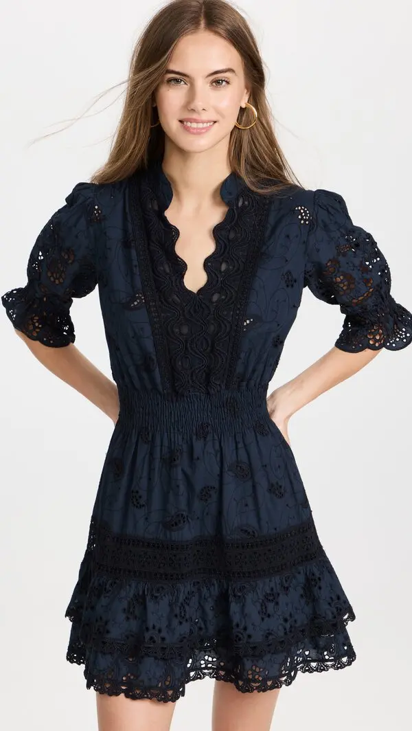 Temptation Positano Hollywood Eyelet Mini Dress - Navy
