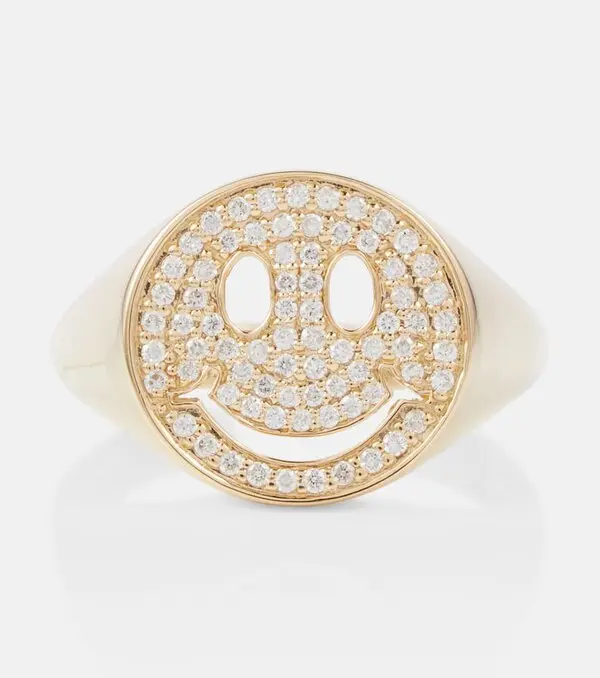 SYDNEY EVAN Happy Face Signet Ring - Gold
