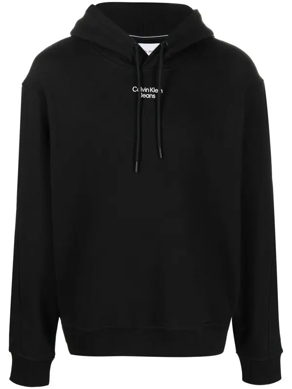 Calvin Klein Logo Print Drawstring Hoodie - Black