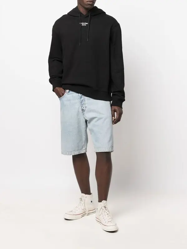 Calvin Klein Logo Print Drawstring Hoodie - Black