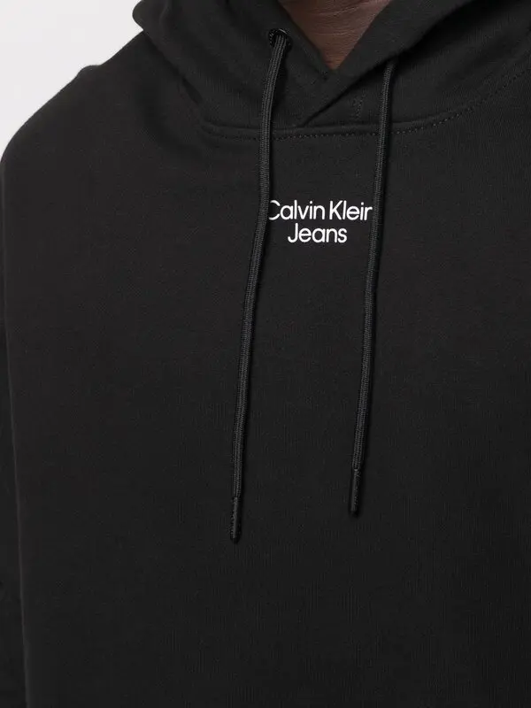 Calvin Klein Logo Print Drawstring Hoodie - Black