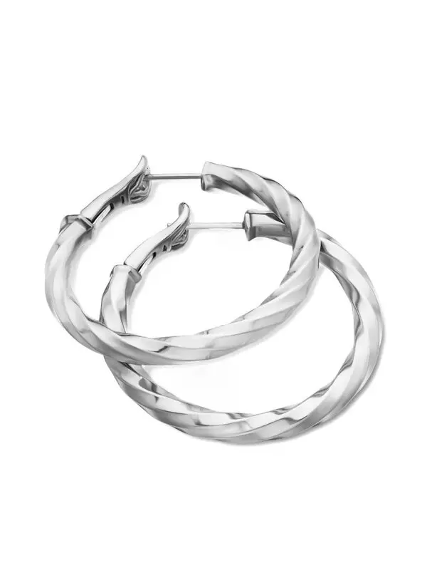 David Yurman Sterling Cable Edge Hoop Earrings