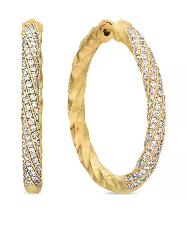 David Yurman 18kt Yellow Gold Diamond Hoop Earrings - Silver