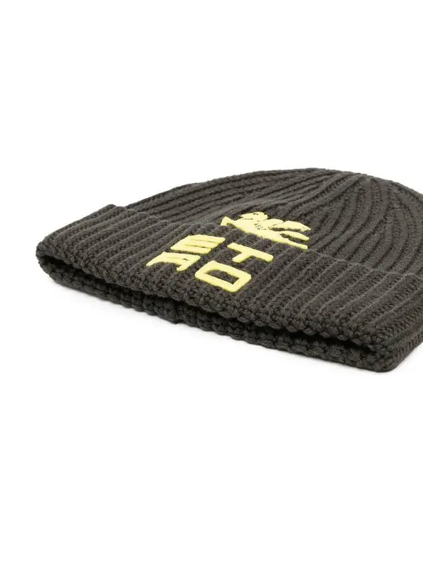 Etro Logo-Embroidered Ribbed-Knit Beanie - Green | Editorialist display picture 3