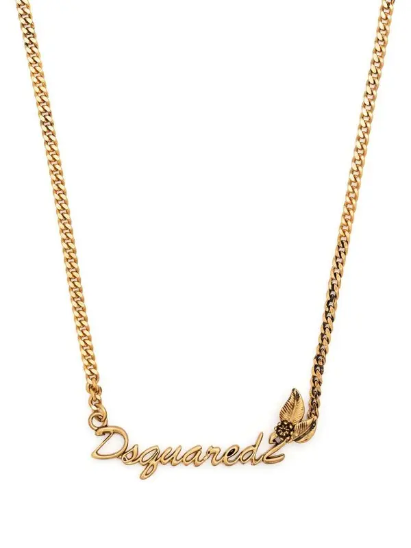 Dsquared2 Handwriting Charm Chain Necklace - Gold