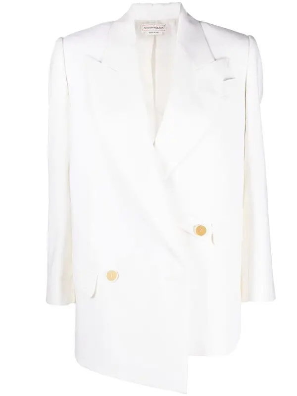 Alexander McQueen Asymmetric Double-breasted Blazer - White