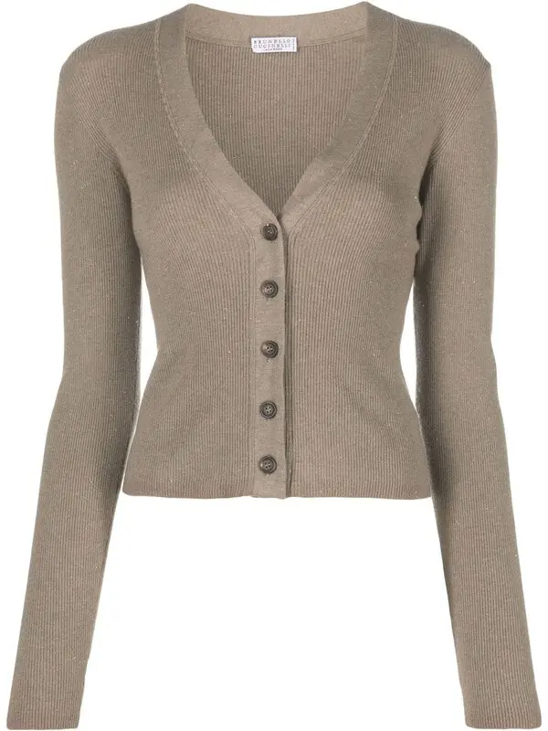 Brunello Cucinelli Ribbed-knit V-neck Cardigan - Brown