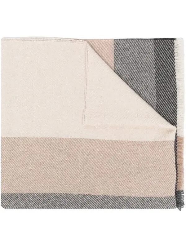 Brunello Cucinelli Striped Wool Scarf - Grey