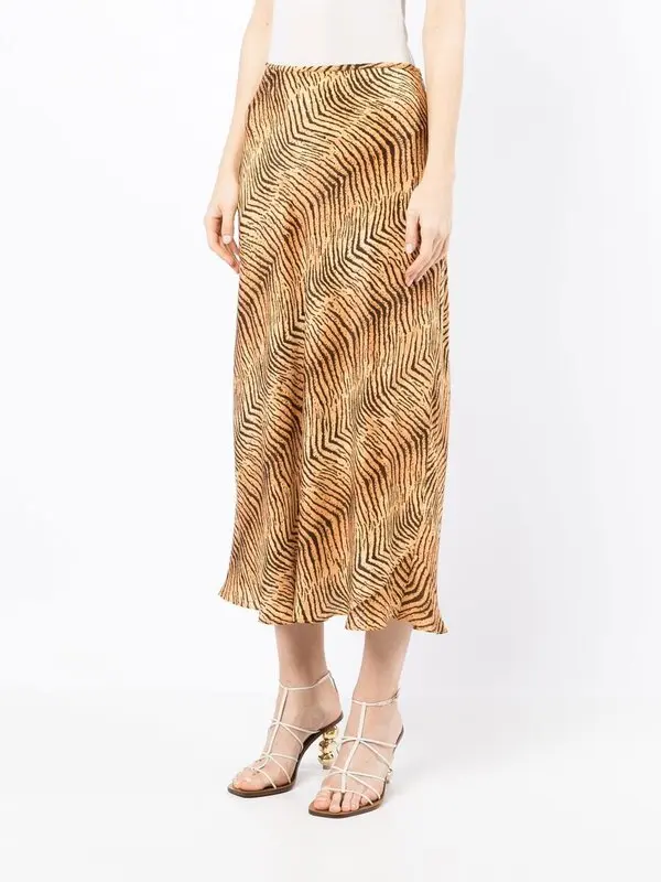 Rixo Kelly Tiger-print Silk Skirt