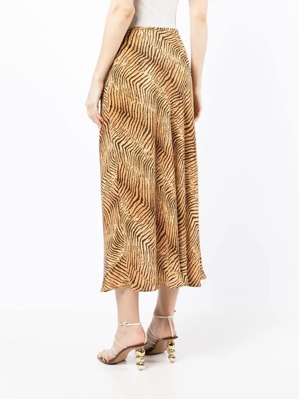 Rixo Kelly Tiger-print Silk Skirt