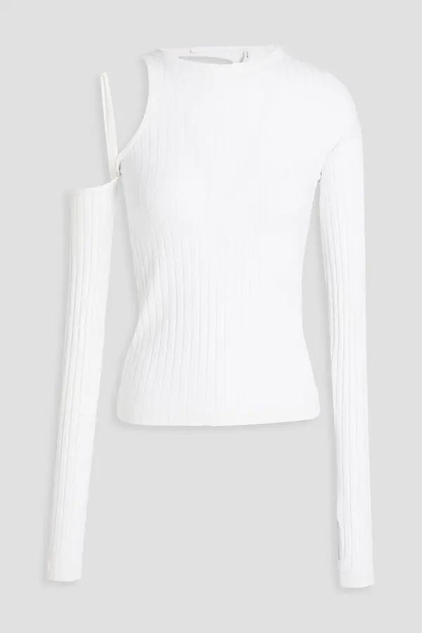 Helmut Lang Cutout Ribbedknit Pima Cottonblend Top - White