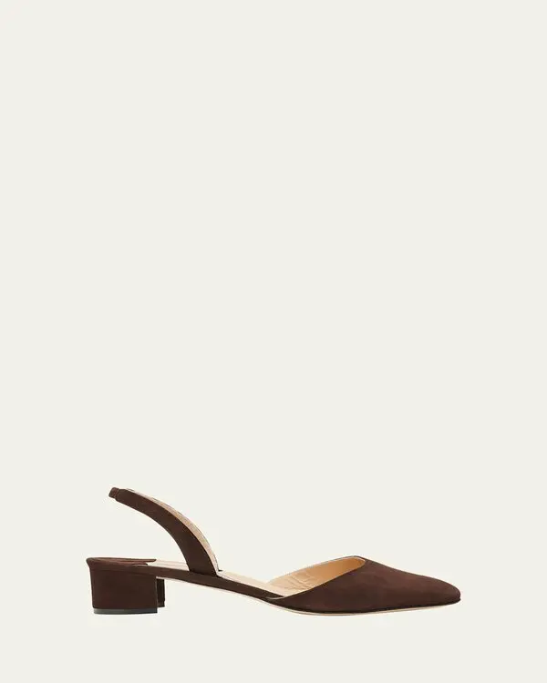 Manolo Blahnik Aspro Suede Slingback Ballerina Pumps - Dark Brown