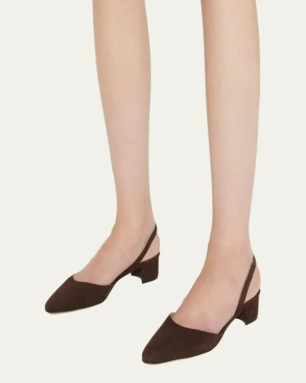 Manolo Blahnik Aspro Suede Slingback Ballerina Pumps - Dark Brown