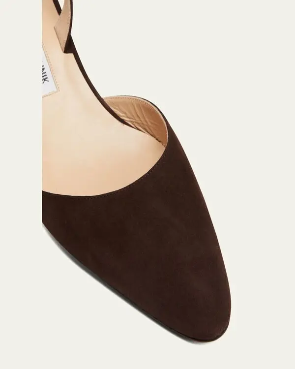 Manolo Blahnik Aspro Suede Slingback Ballerina Pumps - Dark Brown