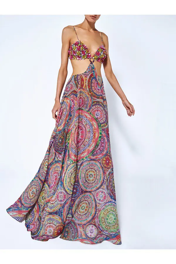 nwot alexis maxi sequin-beaded naki cut-out dress Alexis Green Sequin Embroidered Cut-Out Maxi Dress M Alexis
