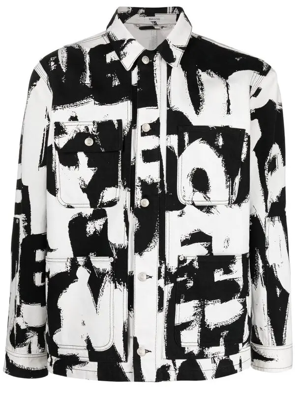 Alexander McQueen Text Print Denim Jacket - Black