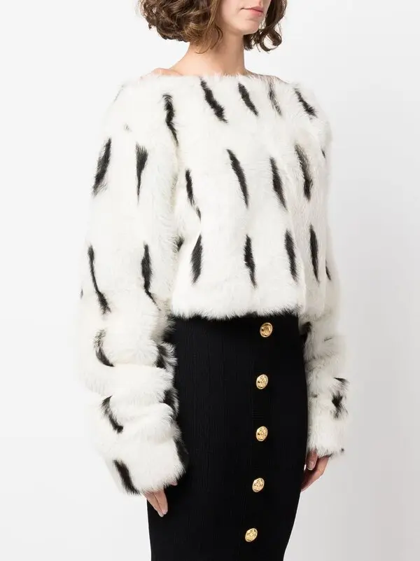 Balmain Shearling Boat-neck Top