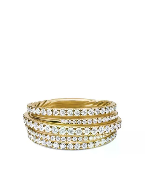 David Yurman 18kt Yellow Pavé Diamond Crossover Ring - Gold