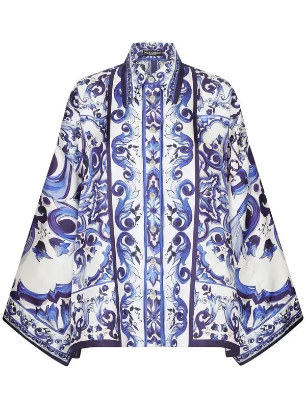 Dolce & Gabbana Majolica-print Batwing-sleeve Shirt - Blue