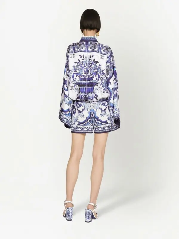 Dolce & Gabbana Majolica-print Batwing-sleeve Shirt - Blue