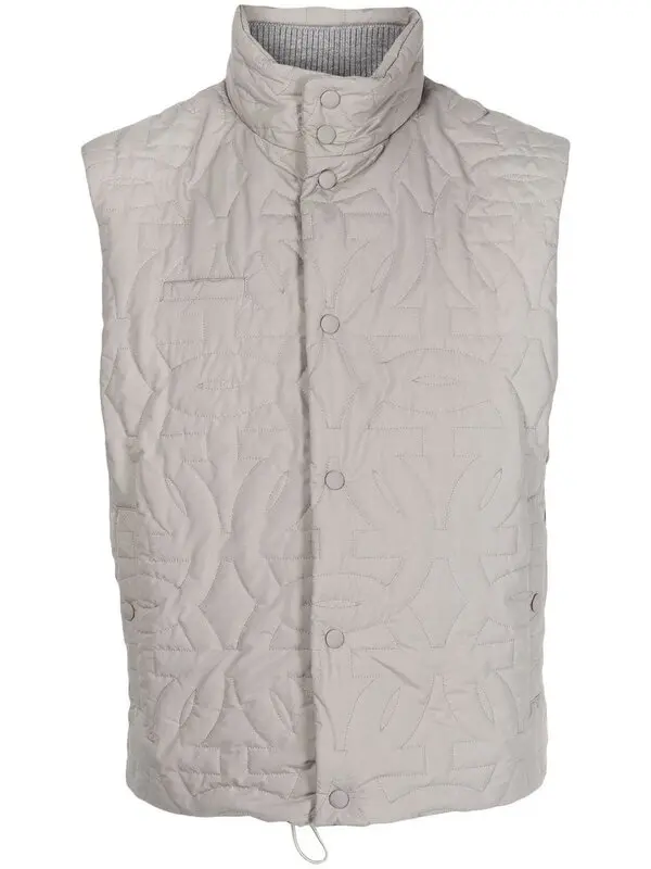 FERRAGAMO Quilted Funnel-neck Gilet - Grey