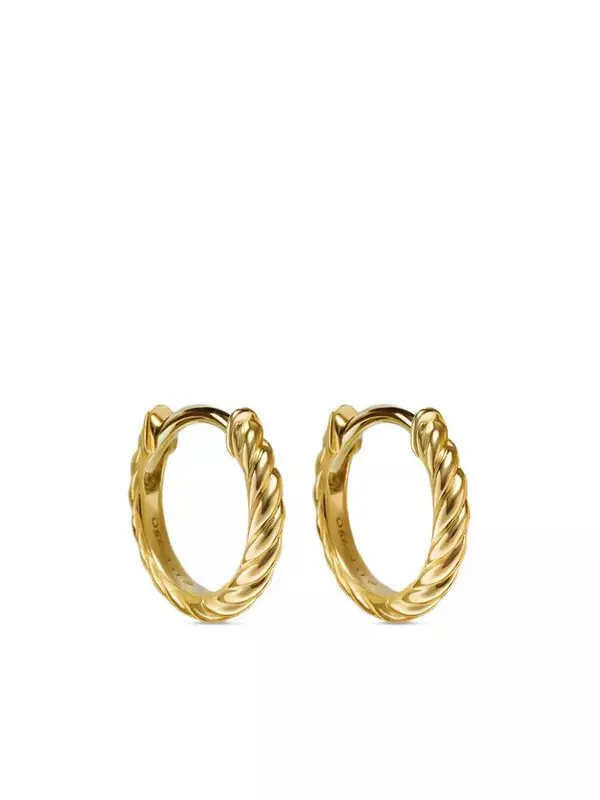 David Yurman 18kt Yellow Sculpted Cable Micro Huggie Hoop Earrings - Gold