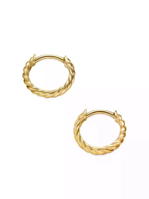 David Yurman 18kt Yellow Sculpted Cable Micro Huggie Hoop Earrings - Gold
