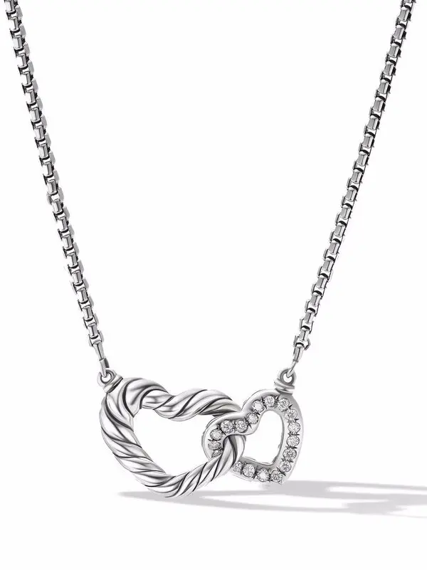 David Yurman Sterling Interlocking Heart Diamond Necklace - Silver