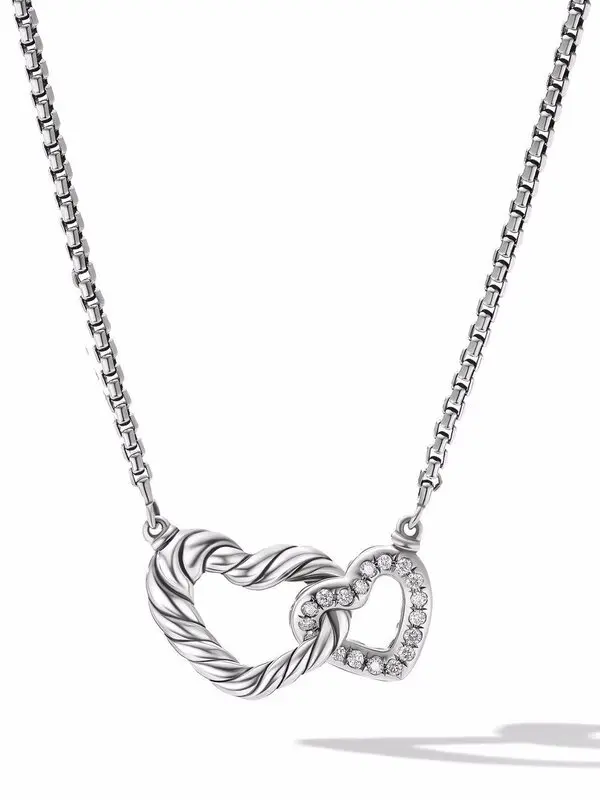 David Yurman Sterling Interlocking Heart Diamond Necklace - Silver