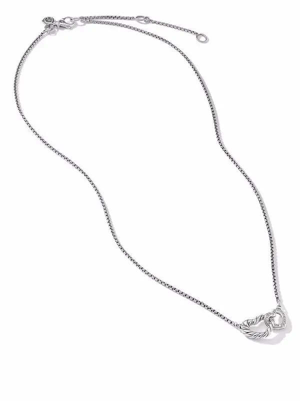 David Yurman Sterling Interlocking Heart Diamond Necklace - Silver