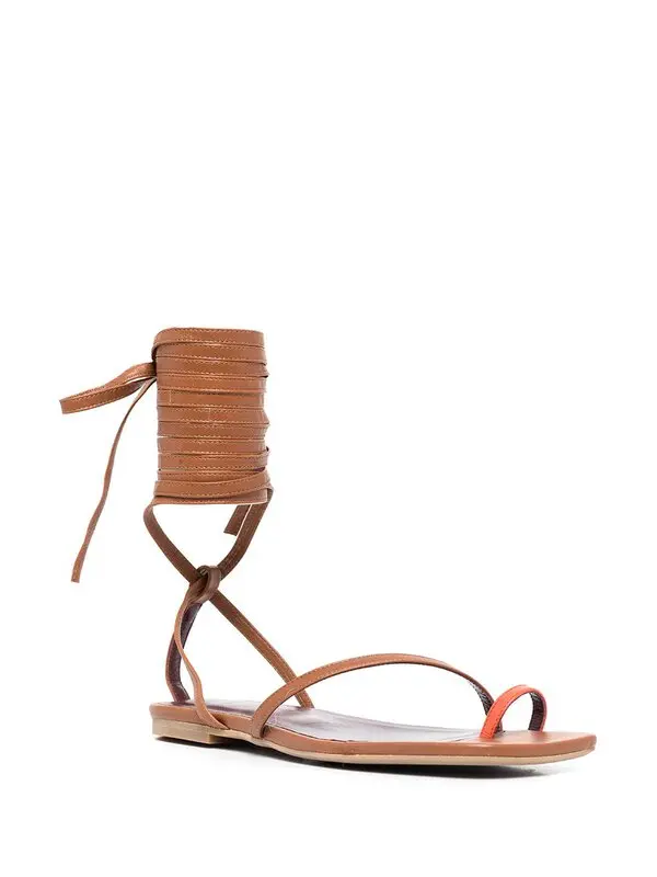 Staud Nicola Leather Flat Sandals - Brown