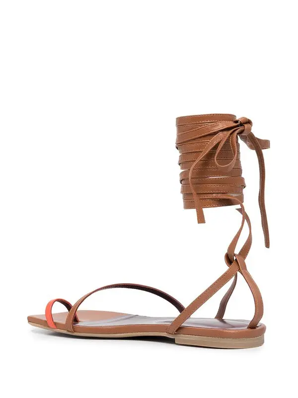 Staud Nicola Leather Flat Sandals - Brown