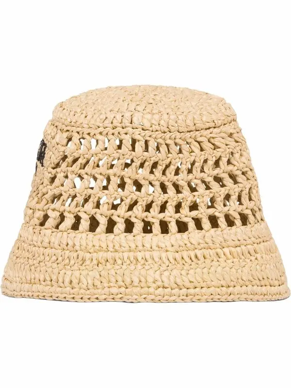 Prada Raffia Bucket Hat - Neutrals