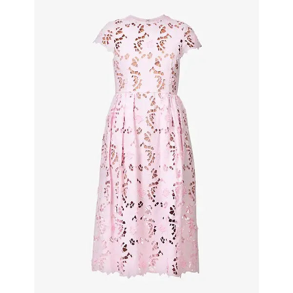 SELF-PORTRAIT Guipure Floral-pattern Cotton Midi Dress