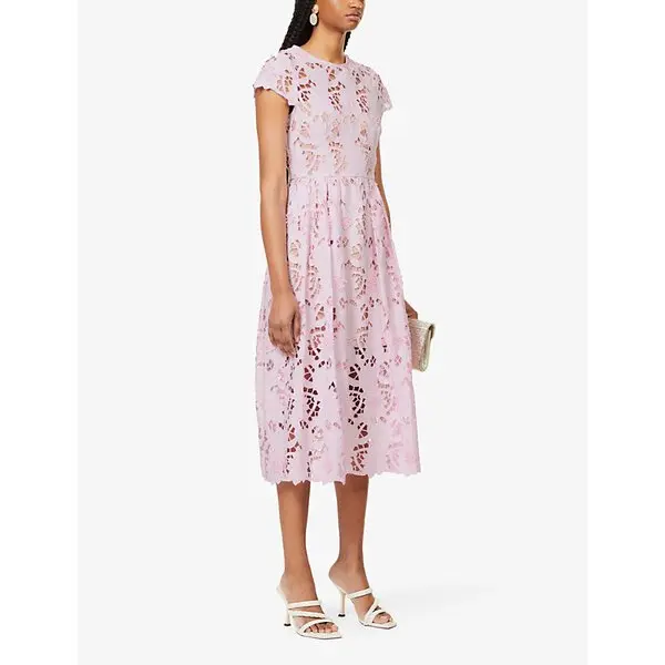 SELF-PORTRAIT Guipure Floral-pattern Cotton Midi Dress