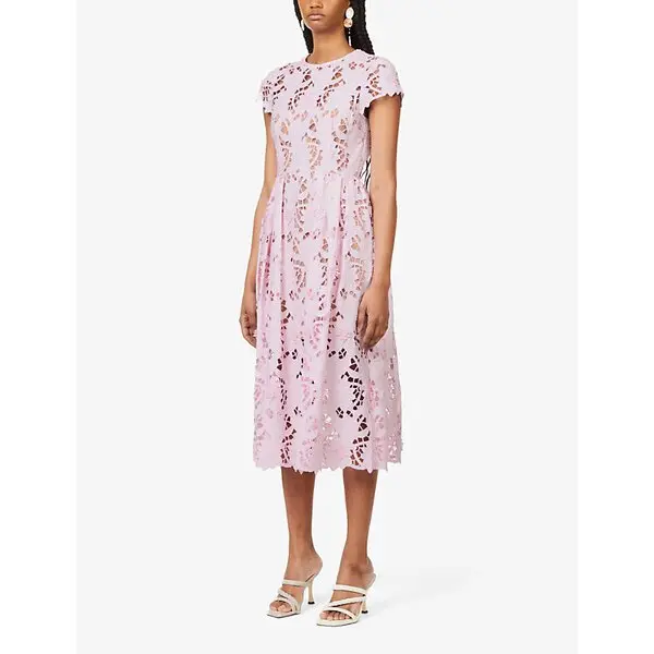 SELF-PORTRAIT Guipure Floral-pattern Cotton Midi Dress
