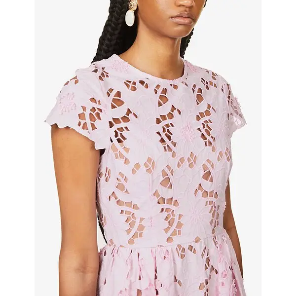SELF-PORTRAIT Guipure Floral-pattern Cotton Midi Dress