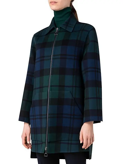 Akris Plaid Wool Zip Coat