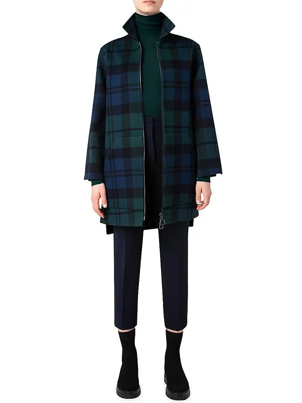 Akris Plaid Wool Zip Coat