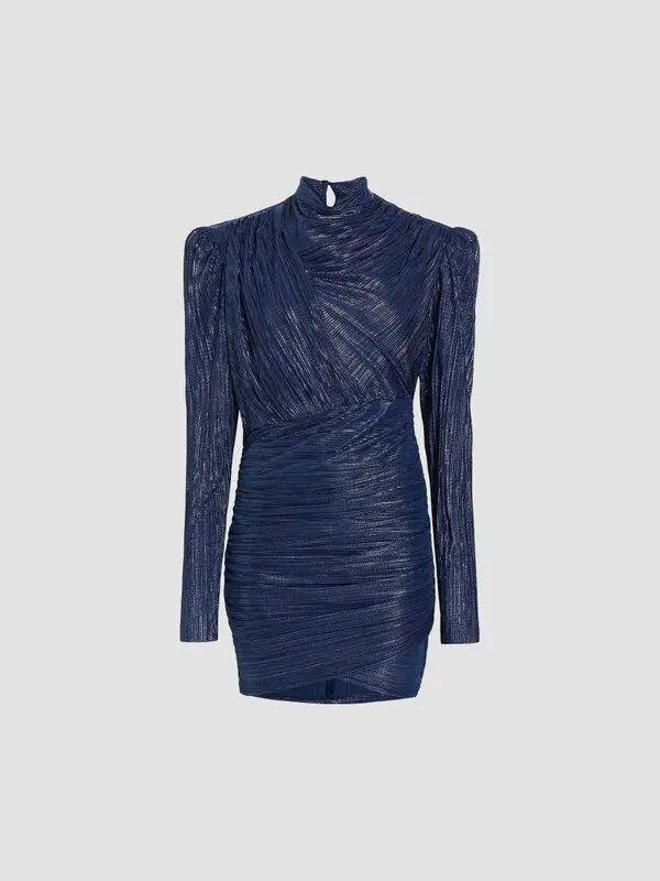 SABINA MUSAYEV Maya Foil Pleated Knit Minidress - Blue