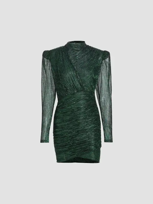 SABINA MUSAYEV Maya Foil Pleated Knit Minidress - Emerald