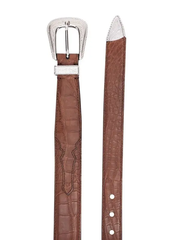 Brunello Cucinelli Crocodile-Effect Buckled Belt - Brown