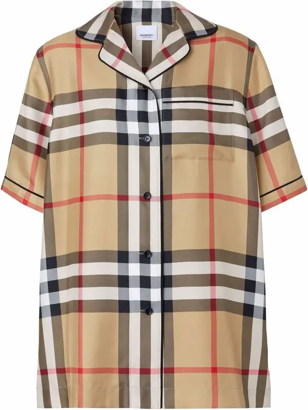 Burberry Vintage Check Silk Pajama Shirt - Neutrals