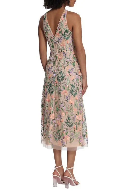 embroidered floral halter neck dress maggy london MIDI DRESS WITH HALTER NECK BLUE/GREEN / Standard / 4