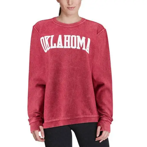 PRESSBOX Oklahoma Sooners Comfy Cord Vintage Wash Basic Arch Pullover Sweatshirt